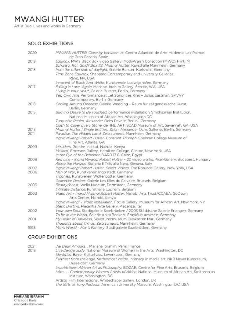 Fillable Online The Artist Mwangi Hutter Reflects on the Human ...