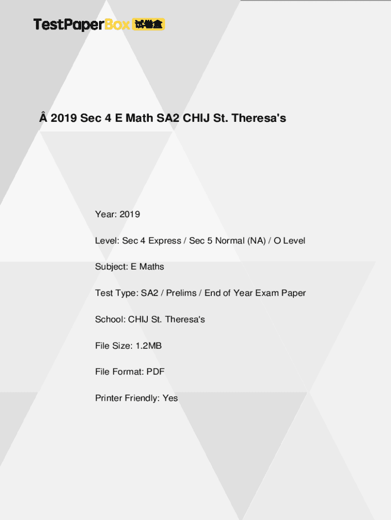 Fillable Online Secondary School Testpapers from top schools in ...