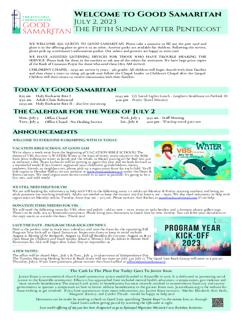 Fillable Online WE WELCOME ALL GUESTS TO GOOD SAMARITAN Fax Email Print - pdfFiller