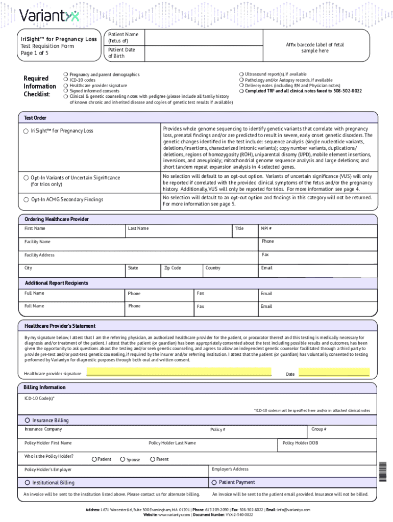Fillable Online Prenatal Test Requisition Form am pm Fax Email Print ...