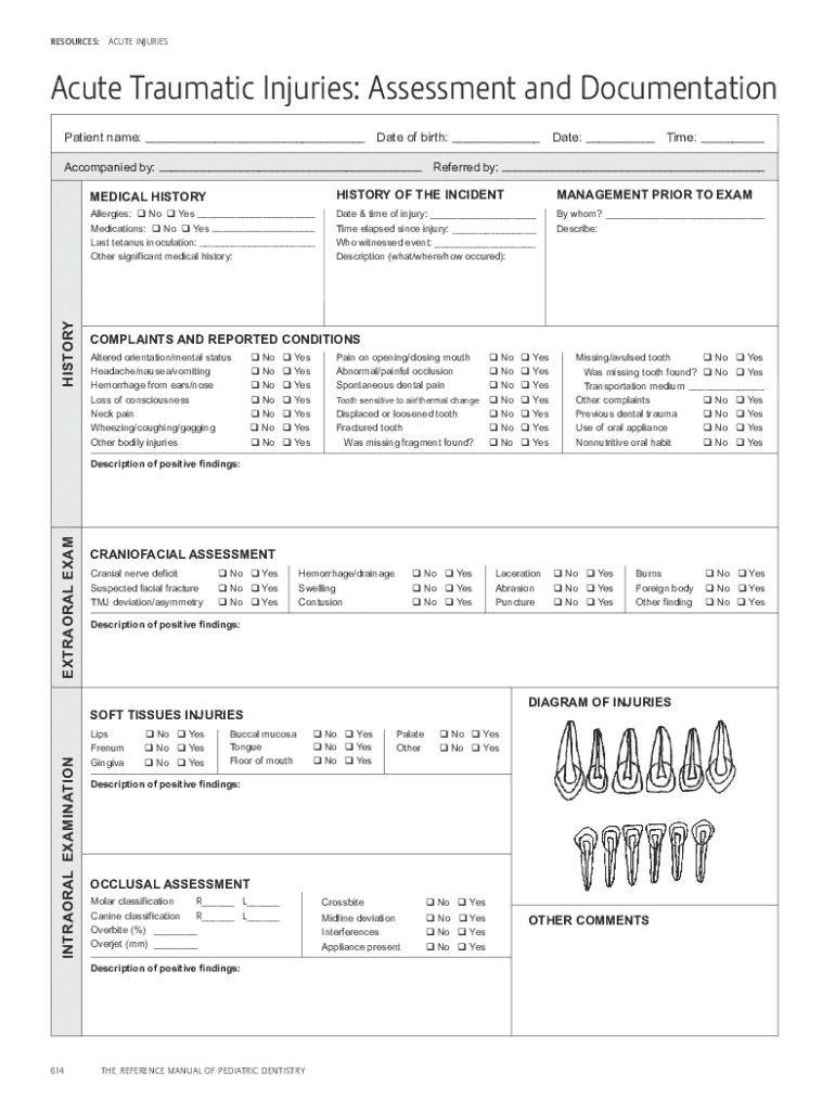 Fillable Online Acute Traumatic Injuries: Assessment and Documentation ...