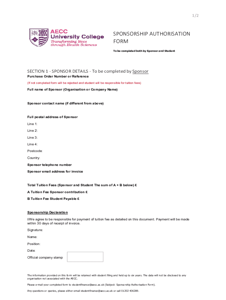 Fillable Online Sponsorship Authorisation Form. Sponsorship Authorisation Form Fax Email Print ...