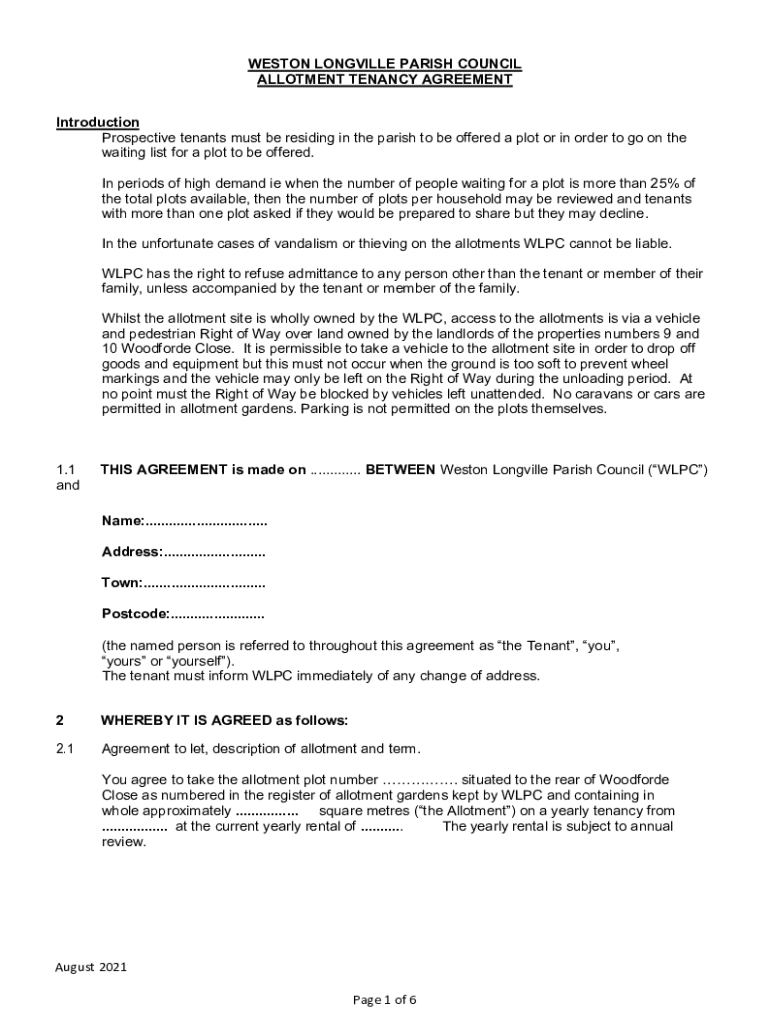 Fillable Online allotment \'plot holder\' tenancy agreement Fax Email ...