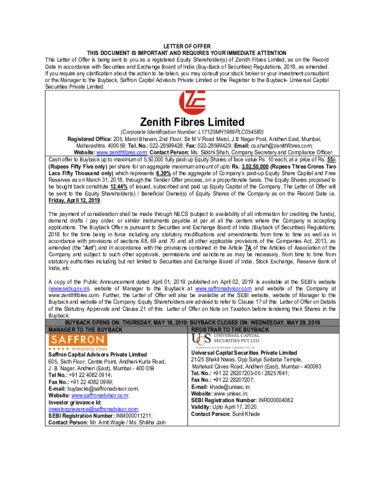 Fillable Online LETTER OF OFFER THIS DOCUMENT IS ... - Ambit.co Fax ...