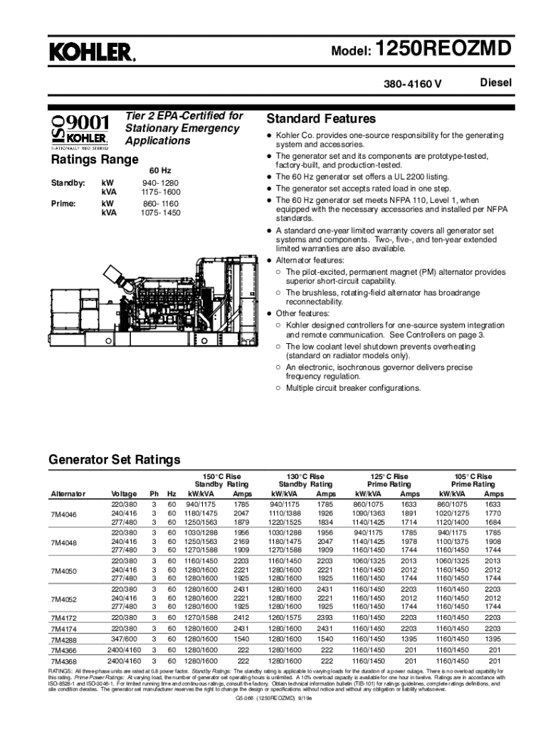 Fillable Online Industrial Diesel Generator SetKD800-YF for Stationary ...