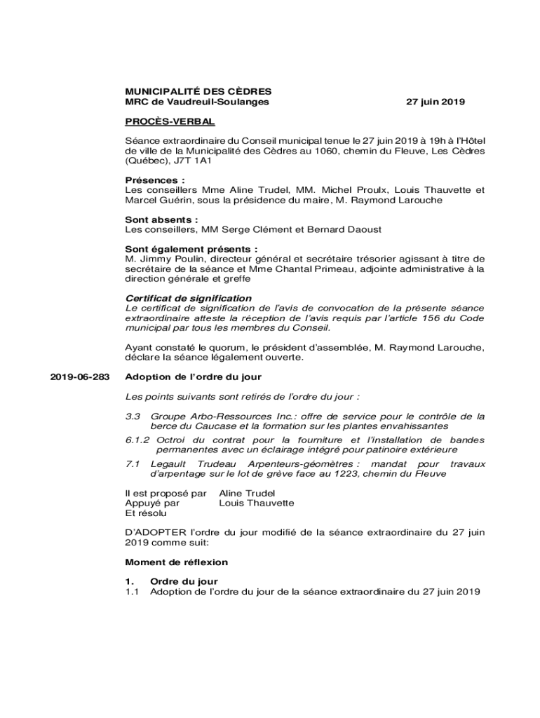 Remplissable en ligne de ville de la Municipalit des Cdres au 1060 ...