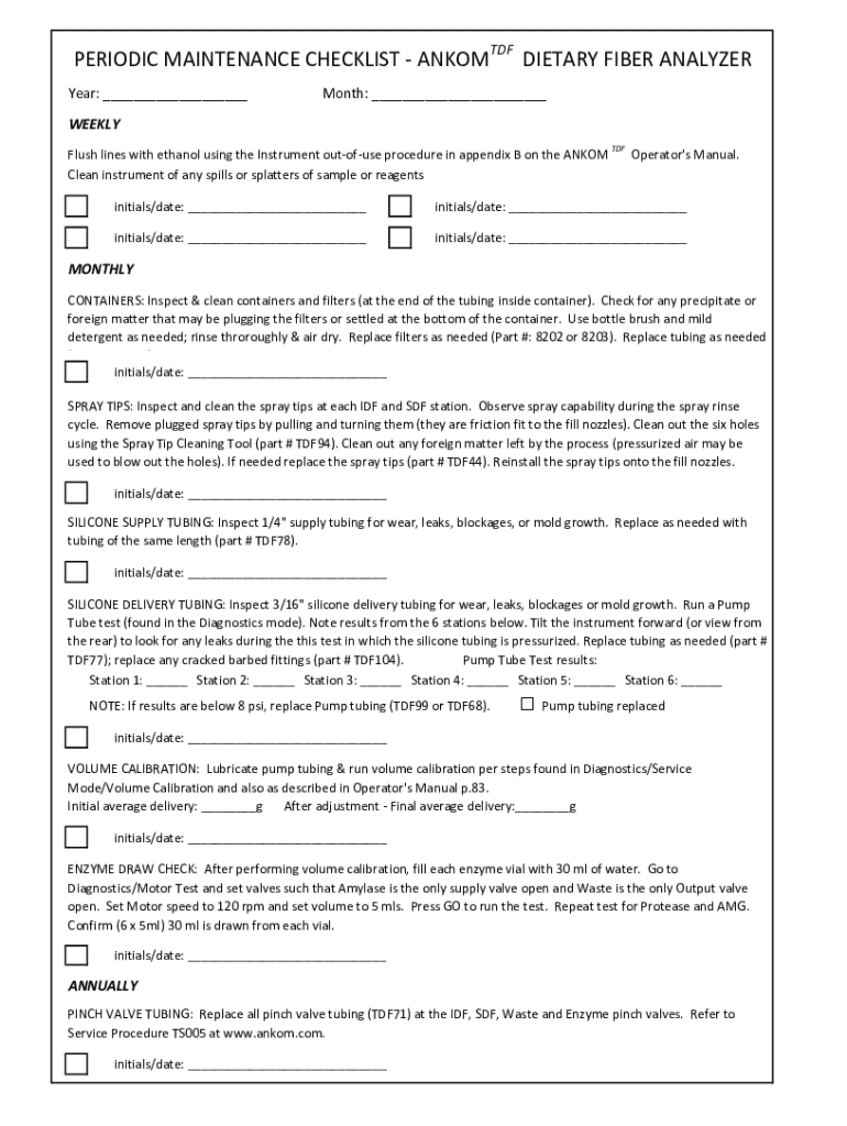 Fillable Online Ankom Tdf Dietary Fiber Analyzer Maintenance Fax Email ...