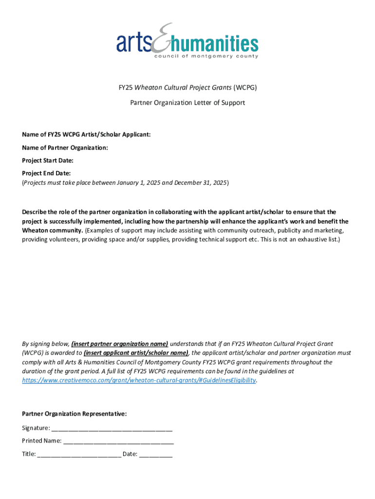 Fillable Online FY25-WCPG-Partner-Organization-Letter-of-Support. ... Fax Email Print - pdfFiller