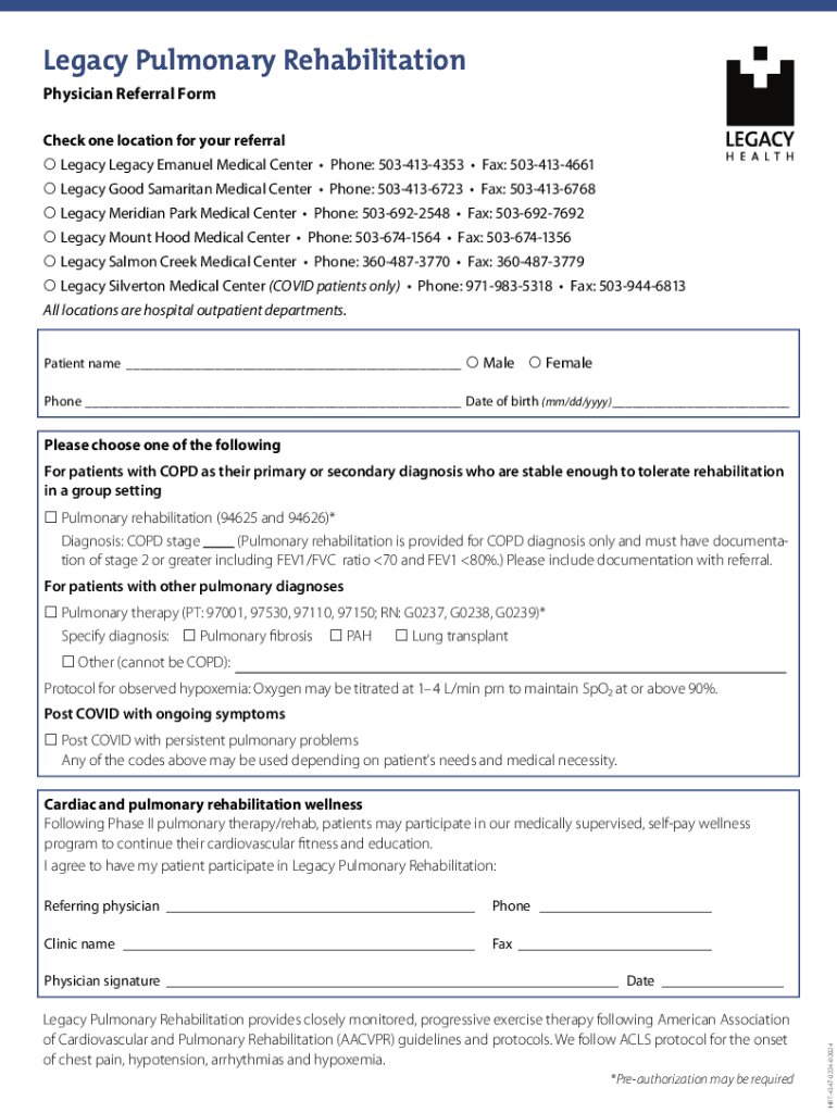 Fillable Online Legacy Pulmonary Rehabilitation Referral Fax Email ...
