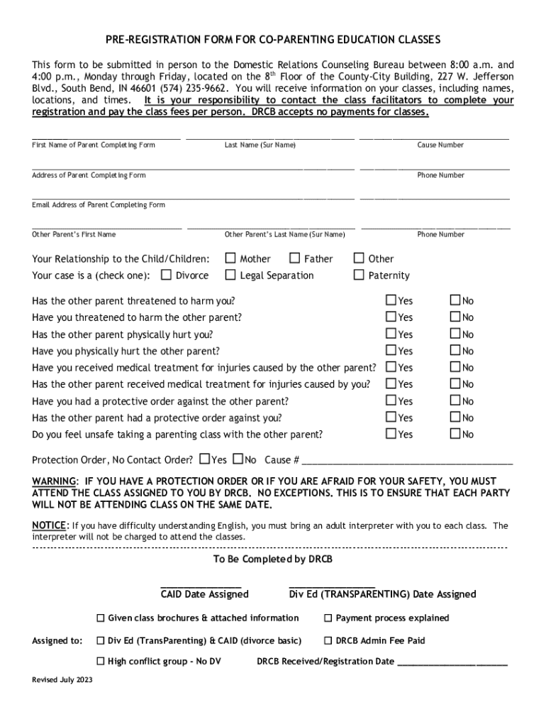 Fillable Online pre-registration form for co-parenting education ...