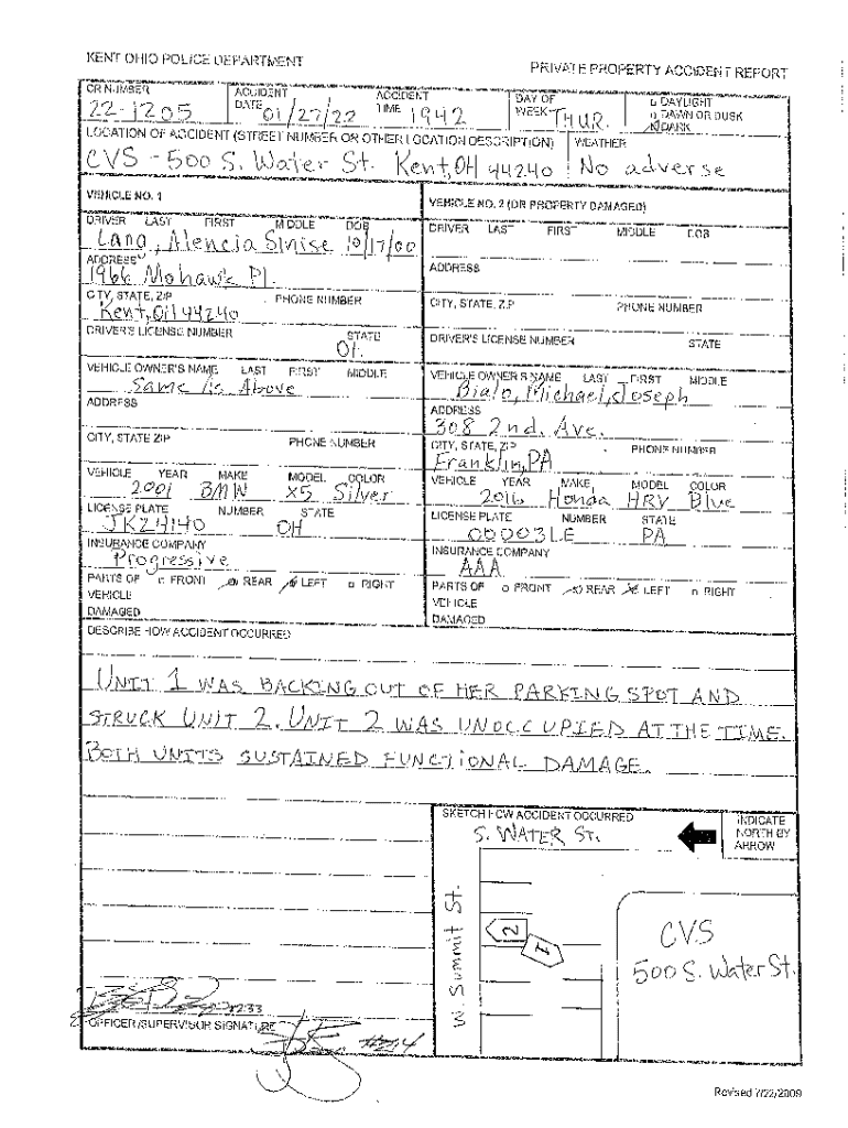 Fillable Online Kent Ohio Police Department Private Property Accident ...