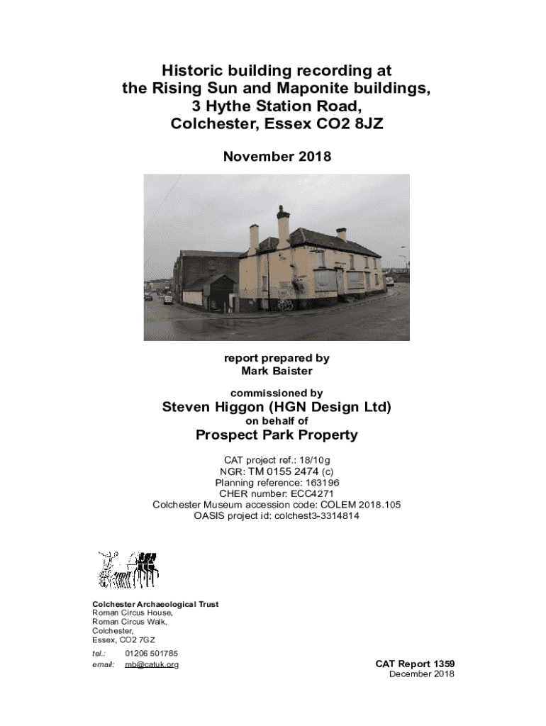 Fillable Online Historic building recording at the Rising Sun and ...