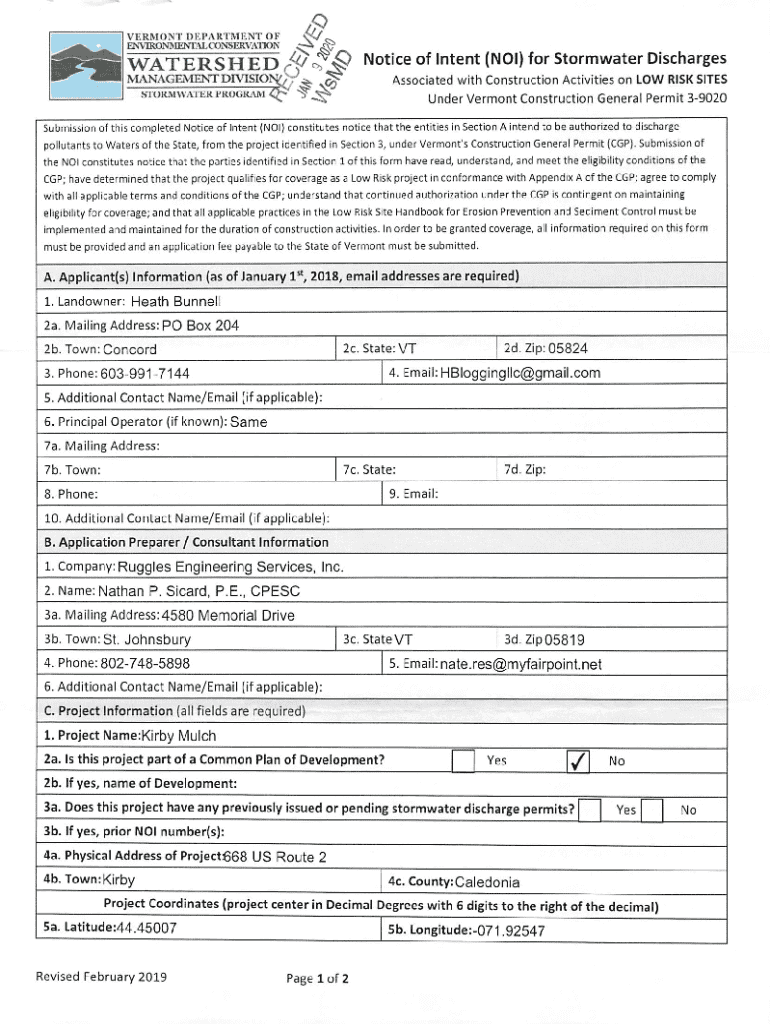 Fillable Online Notice of Intent (NOI) for Stormwater Discharges / Fax Email Print - pdfFiller