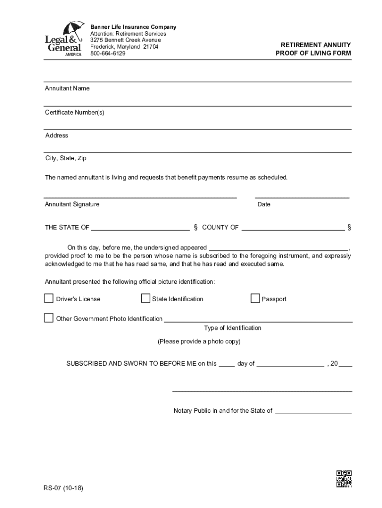 Fillable Online Retirement Annuity Proof Of Living Form Fax Email Print - pdfFiller
