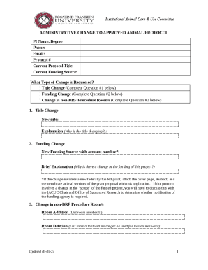 Administrative Change to Approved Animal Protocol Doc Template | pdfFiller