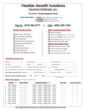 Fillable Online Flexible Benefit Solutions Insurance Brokerage Quote Request Fax Email Print ...