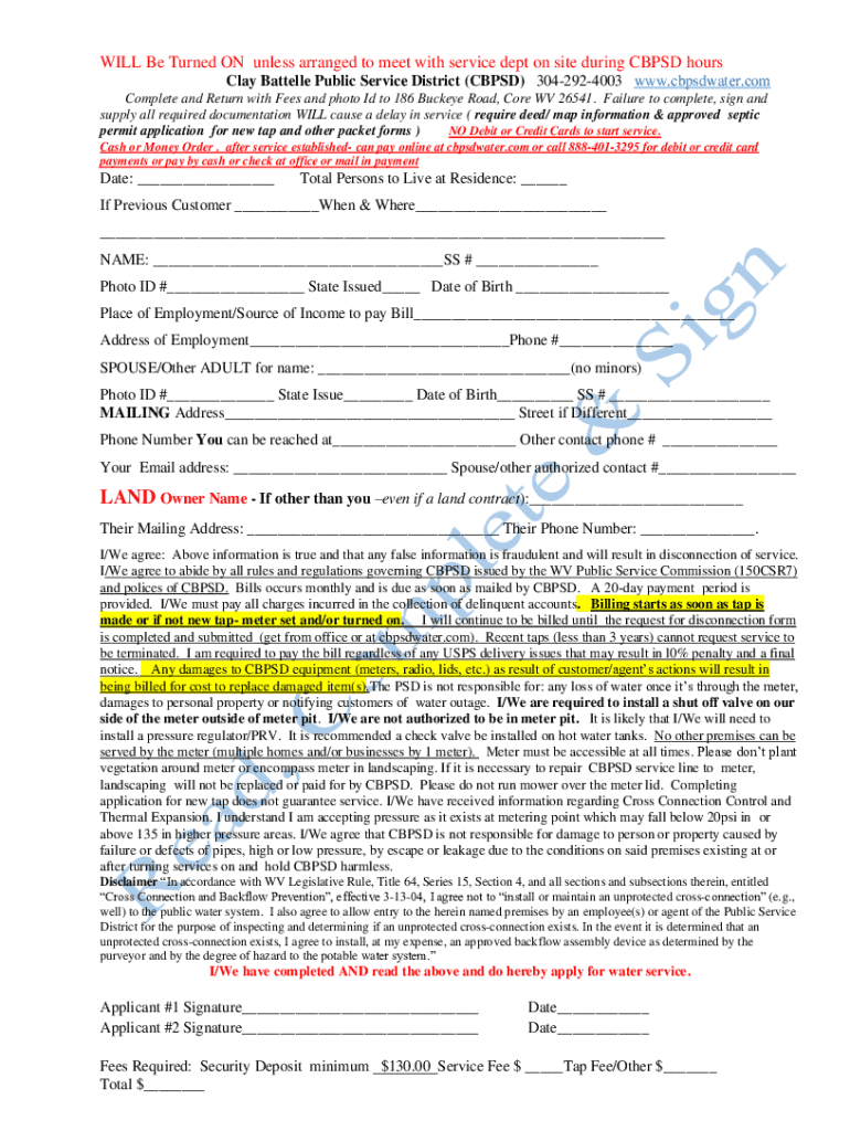 Fillable Online Clay Battelle Public Service District Water Service Application Fax Email Print ...