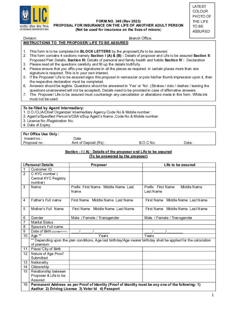 Fillable Online Proposal for Insurance on the Life of Another Adult ...