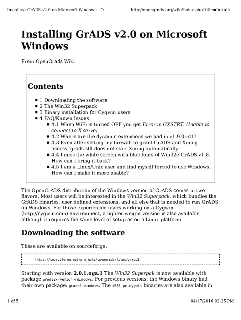 Fillable Online Installing Grads V2.0 on Microsoft Windows Fax Email ...