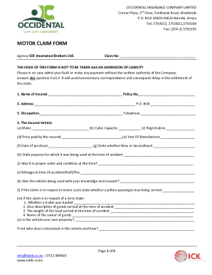 Fillable Online Motor Claim Form for Occidental Insurance Company ...