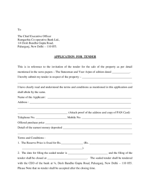 Fillable Online Application for Tender for Property Sale Fax Email ...