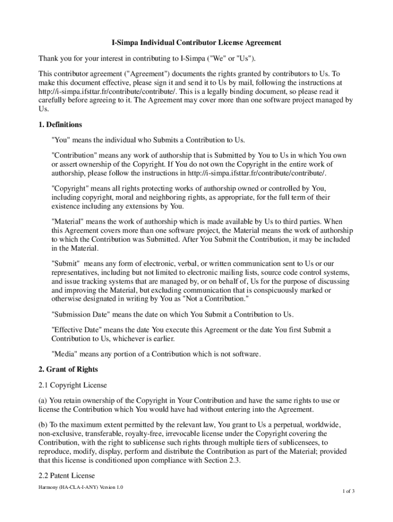 Fillable Online I-simpa Contributor License Agreement Fax Email Print ...