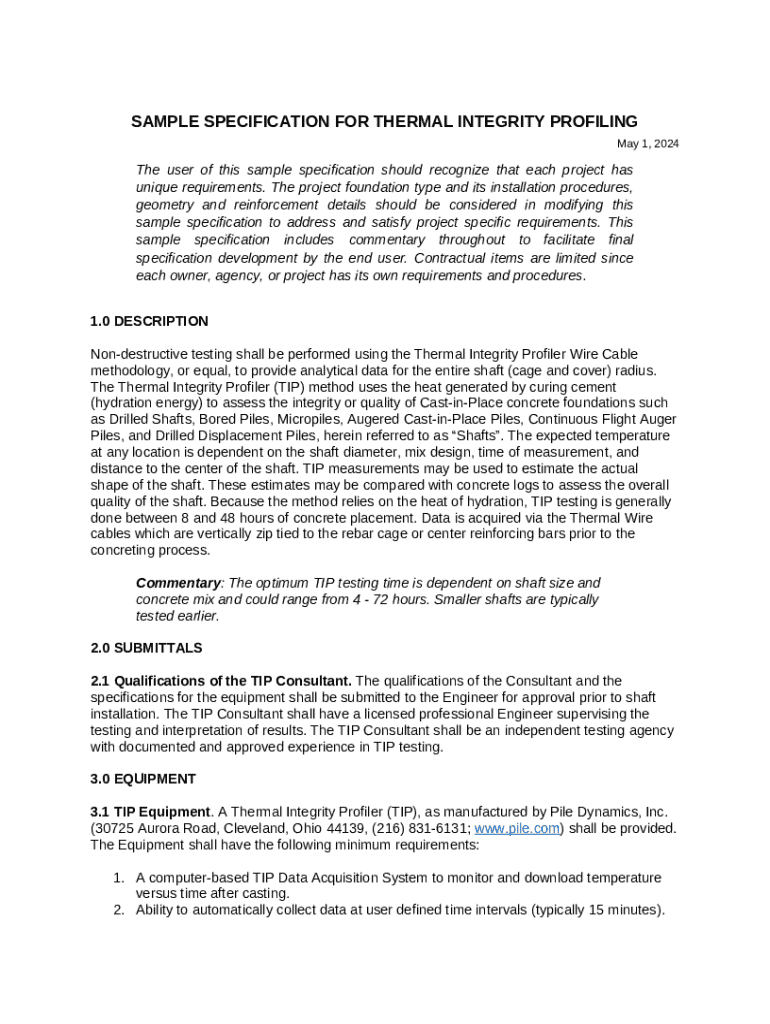 Sample Specification for Thermal Integrity Profiling Doc Template ...