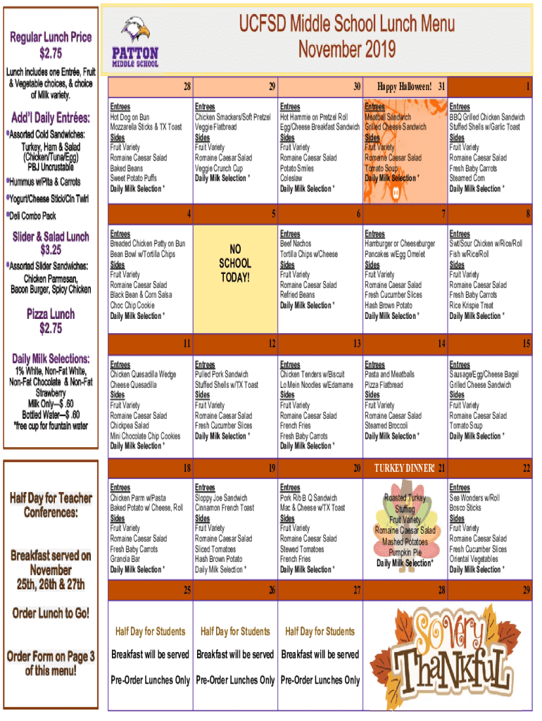 Fillable Online Parent/teacher Conference Day Lunch Order Fax Email ...