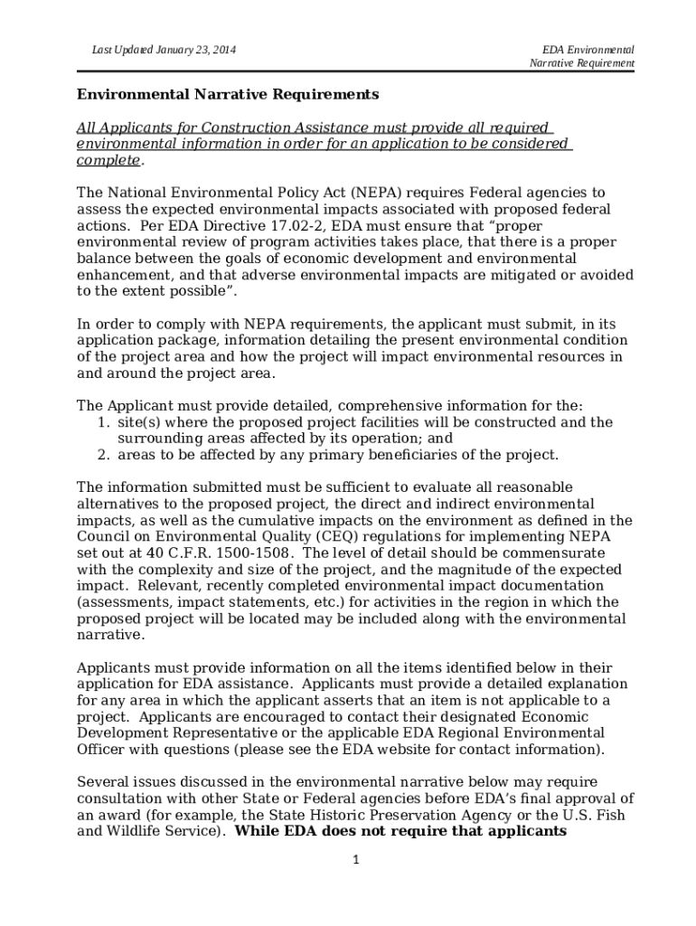 Environmental Narrative Requirements Doc Template | pdfFiller