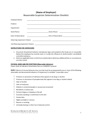 Fillable Online Reasonable Suspicion Determination Checklist Fax Email ...
