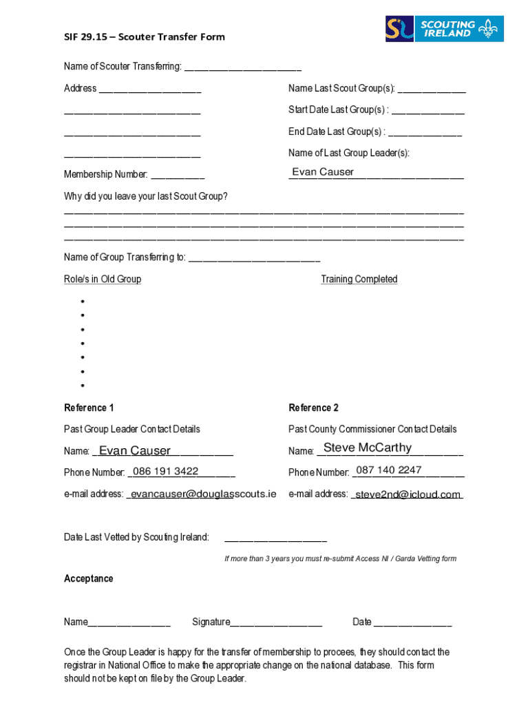 Fillable Online Sif 29.15 – Scouter Transfer Form Fax Email Print ...
