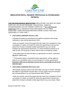 Fillable Online Medication Refill Request Protocols for Established ...