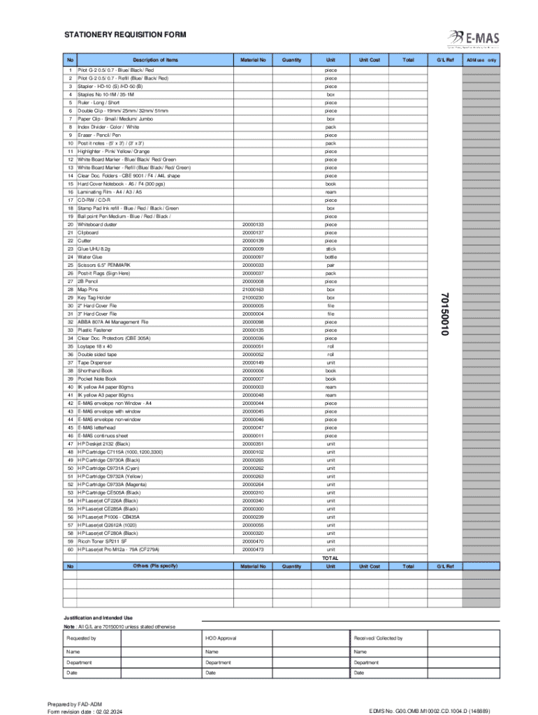 Fillable Online Stationery Requisition Fax Email Print - pdfFiller