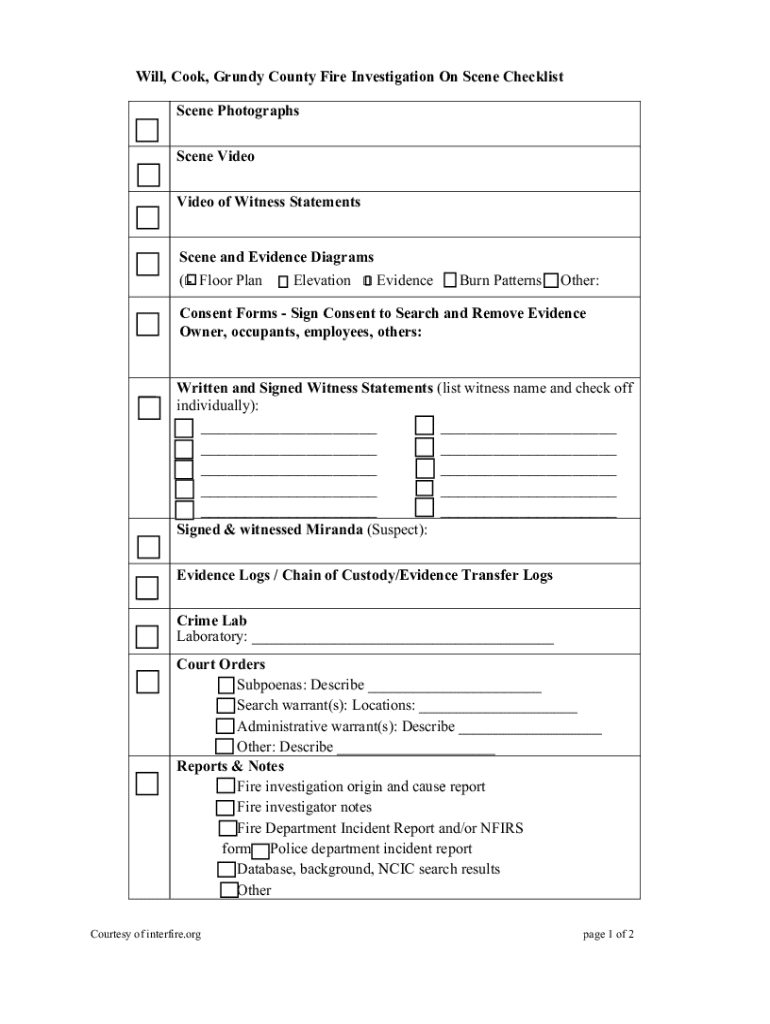 Fillable Online Grundy County Fire Investigation Checklist Fax Email ...