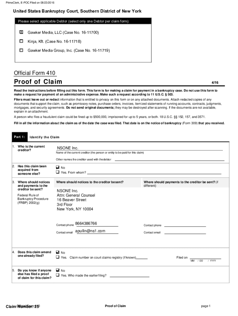 Fillable Online Proof of Claim Fax Email Print - pdfFiller