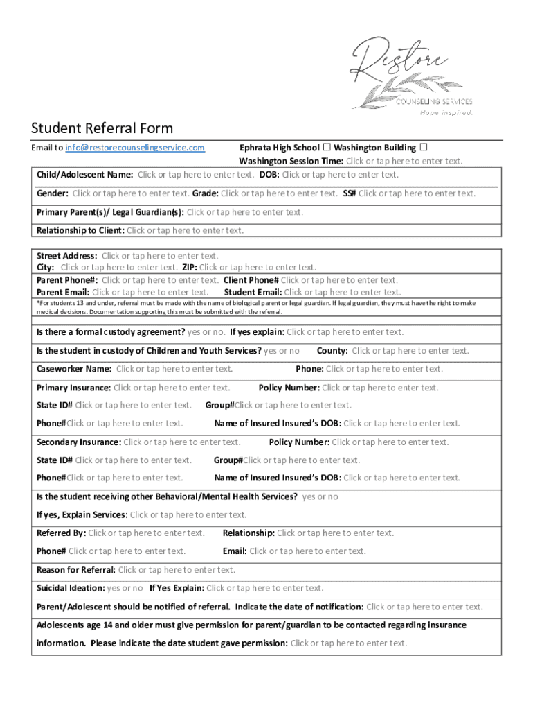 Fillable Online Ephrata High School Student Referral Form Fax Email ...