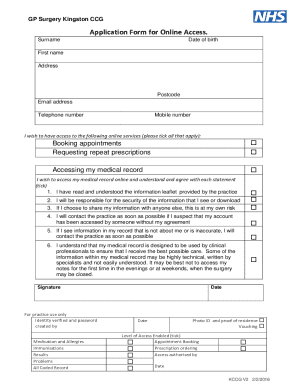 Fillable Online Gp Surgery Kingston Ccg Online Access Application Fax ...