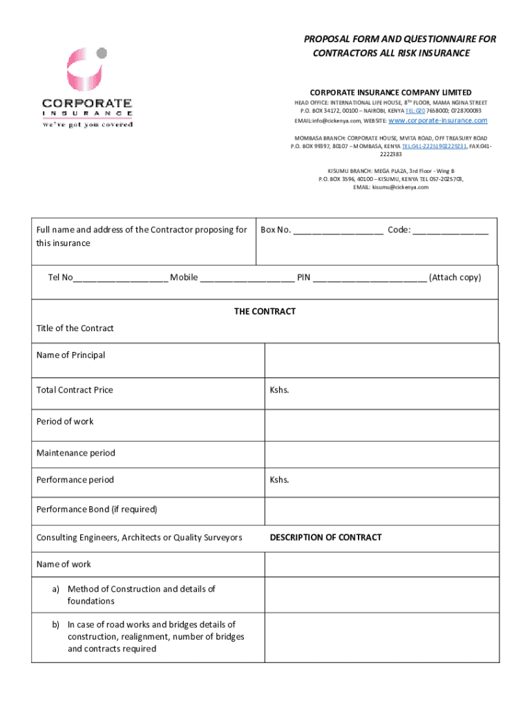 Fillable Online CONTRACTORS-ALL-RISKS-PROPOSAL-FORM. ... Fax Email Print - pdfFiller