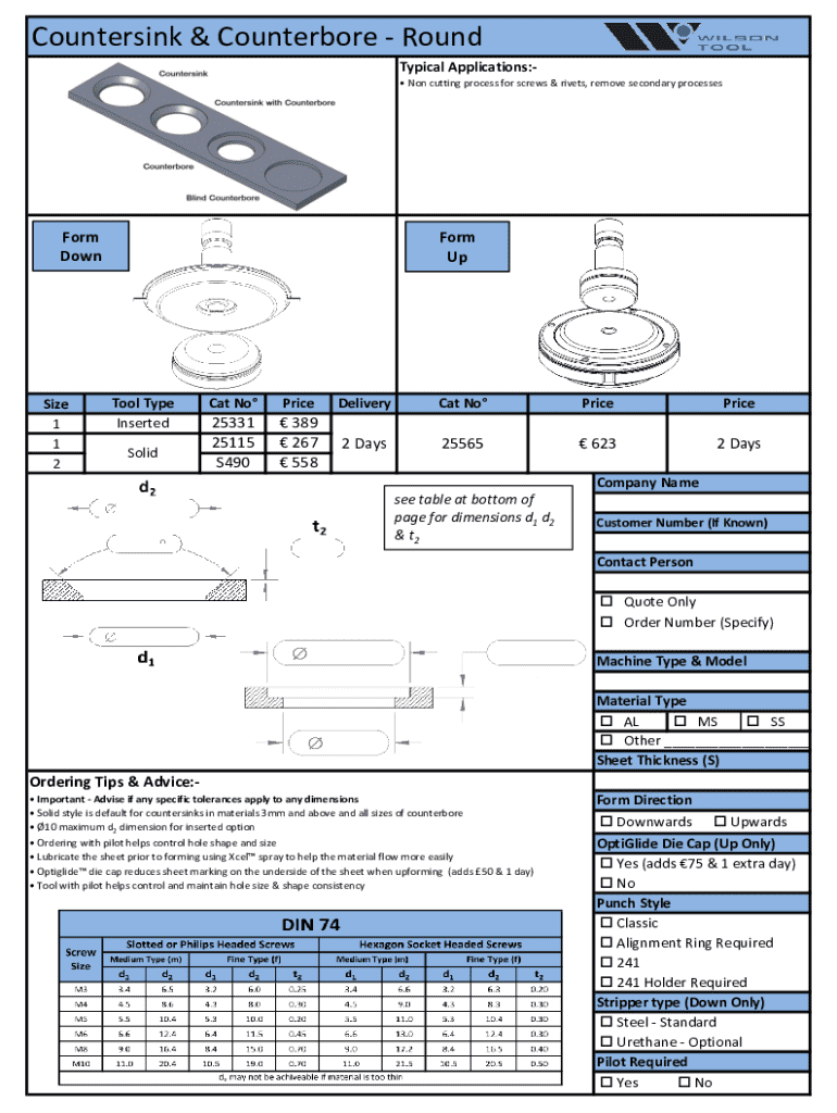 Fillable Online Countersink and Counterbore Tooling Options Fax Email Print - pdfFiller