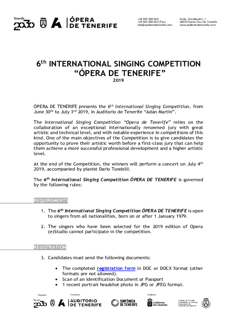 Fillable Online 6th International Singing Competition Ópera De Tenerife ...