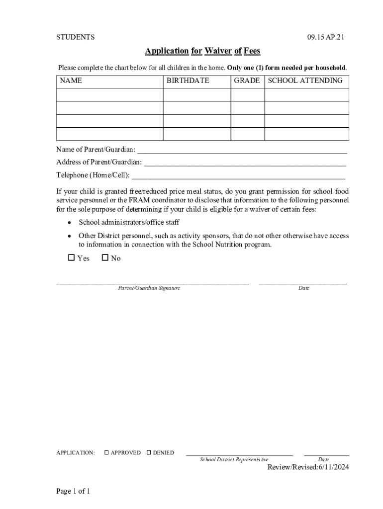 Fillable Online Application for Waiver of Fees Fax Email Print - pdfFiller