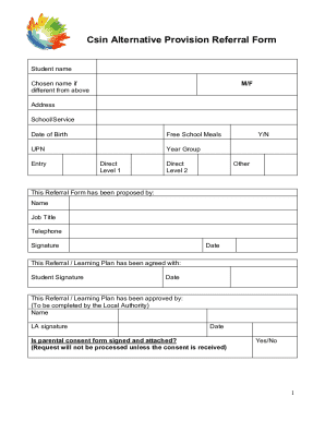 Fillable Online Csin Alternative Provision Referral Form Fax Email ...