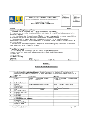 Fillable Online Lic's Saral Pension Proposal Form Fax Email Print ...