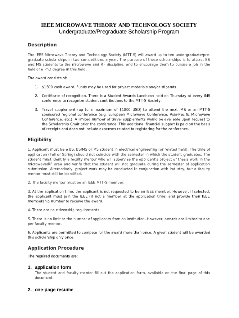 Ieee Mtt-s Undergraduate/pregraduate Scholarship Application Doc ...