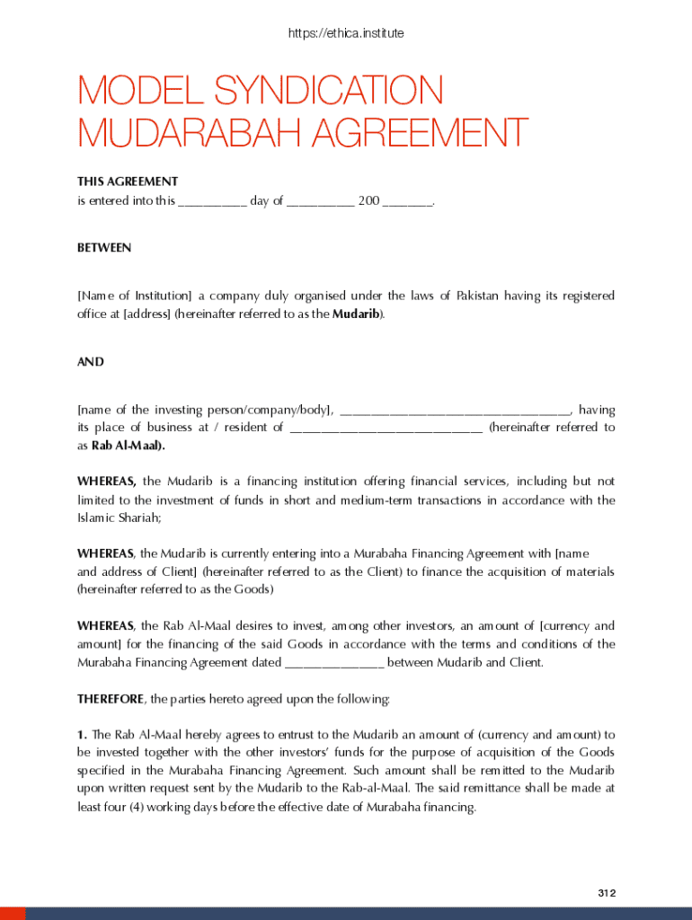 Fillable Online Mudarabah Financing Agreement Fax Email Print - pdfFiller