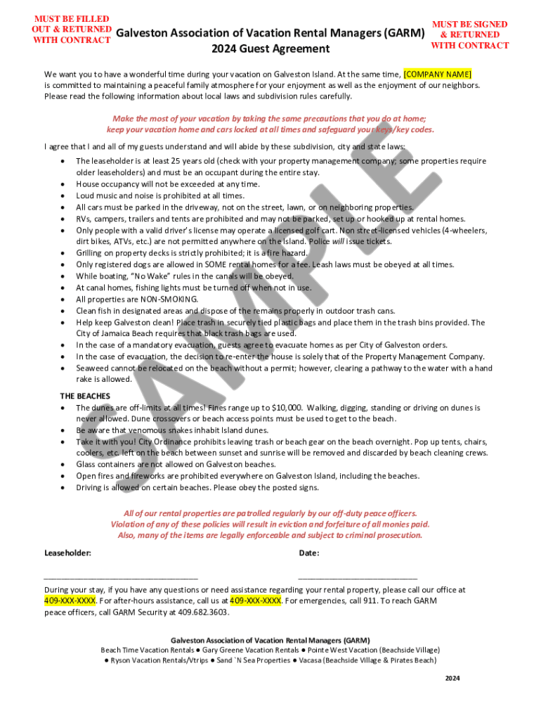 Fillable Online Galveston Association of Vacation Rental Managers (garm ...