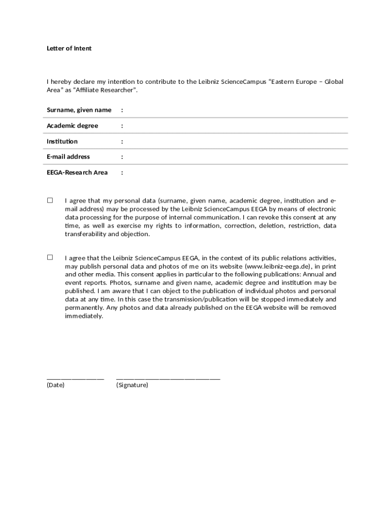 Letter of Intent Doc Template | pdfFiller