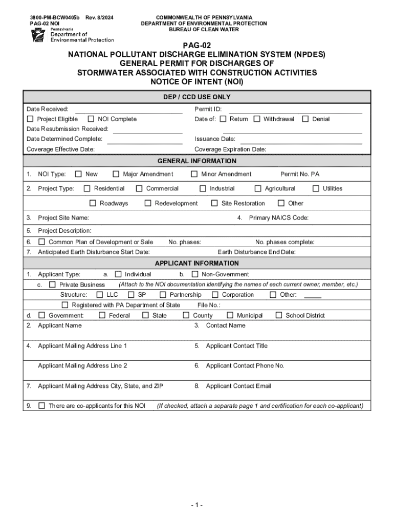 Fillable Online Reissuance of PAG-02 General Permit Discharges of ... Fax Email Print - pdfFiller
