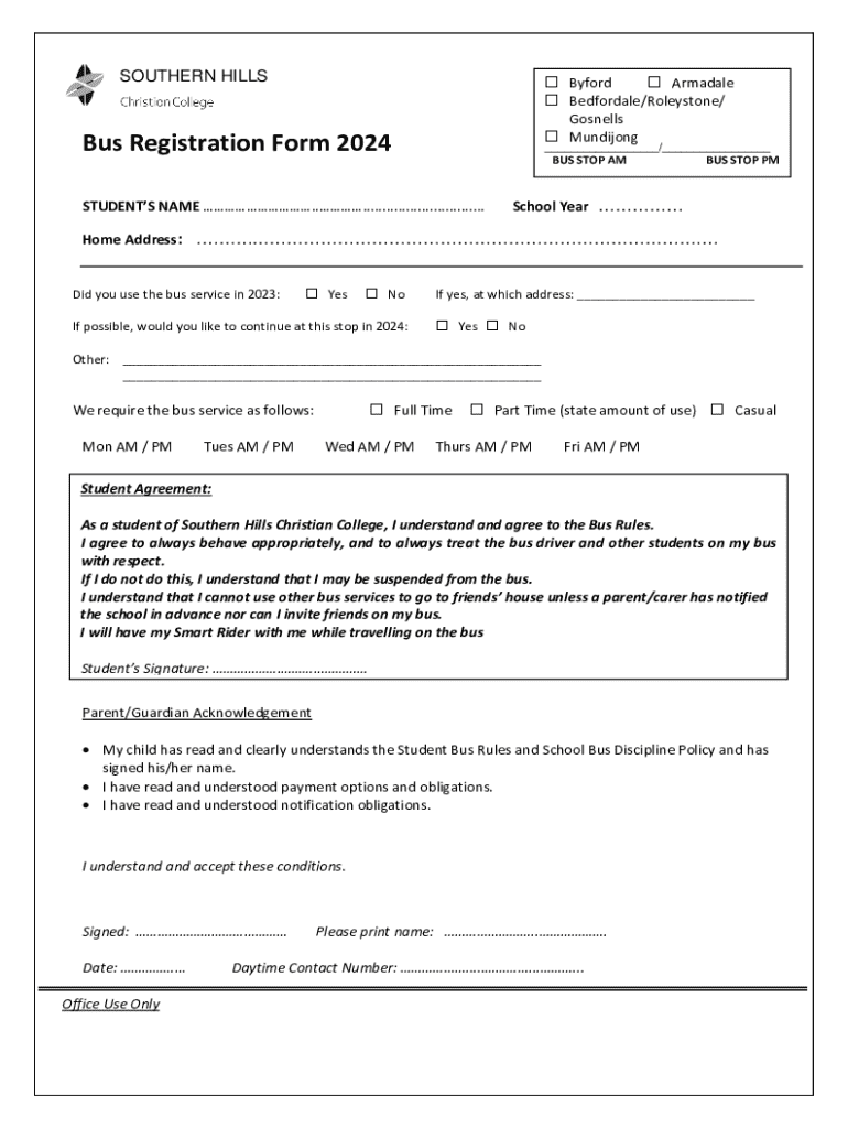 Fillable Online Southern Hills Bus Registration Fax Email Print - pdfFiller