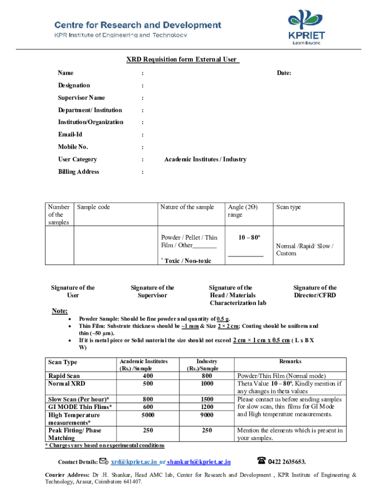Fillable Online XRD Requisition form External User Note: Fax Email Print - pdfFiller